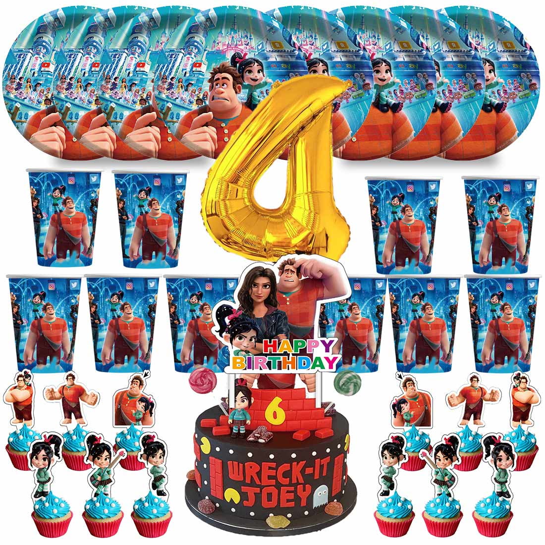 Wreck-It Ralph Birthday 4th Cups Party Supplies Plates Fans Decorations ...