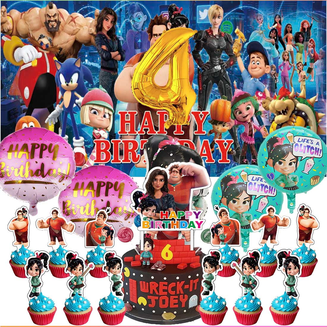 Wreck-It Ralph Party Supplies Decor 4th Kit Balloons Birthday Cake ...