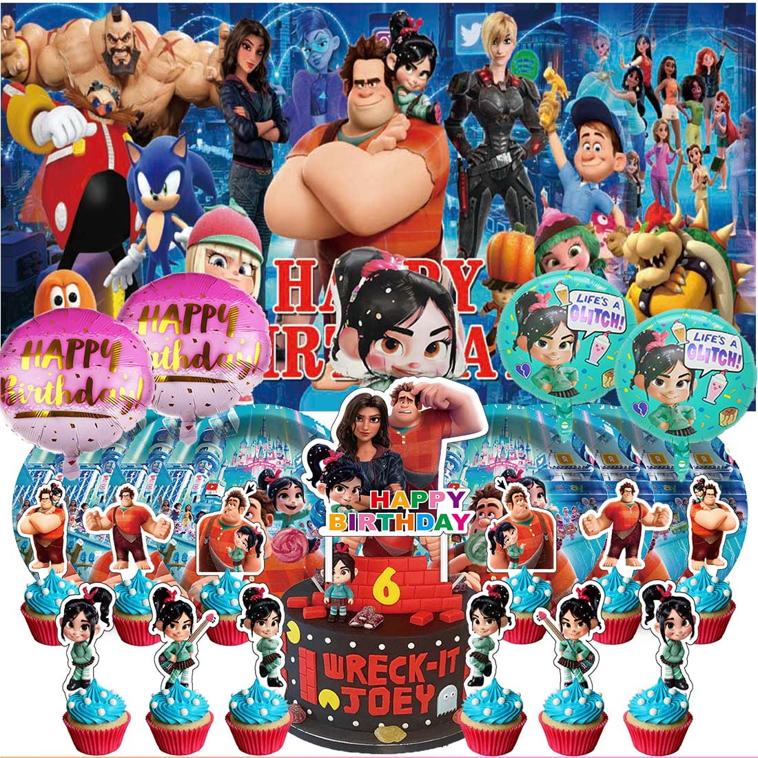Wreck-It Ralph Party Supplies Decor Tableware Backdrop Banner Cake ...