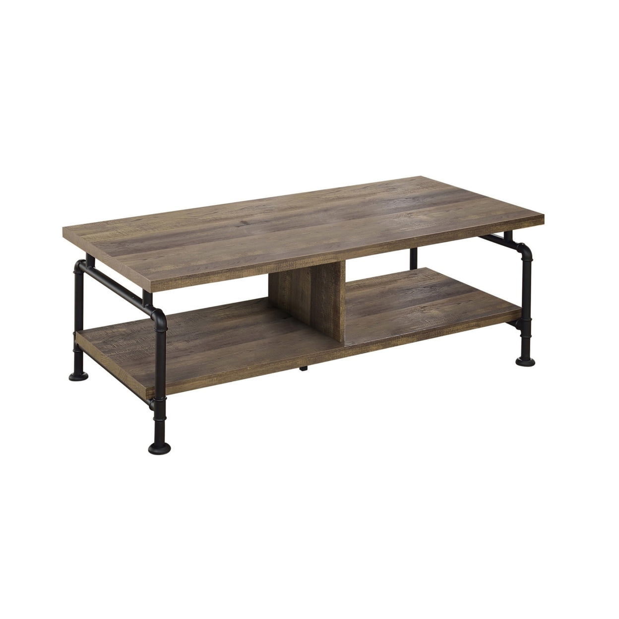 Wren 47 Inch Coffee Table, Rustic Brown Surface, Metal Pipe Design Legs ...
