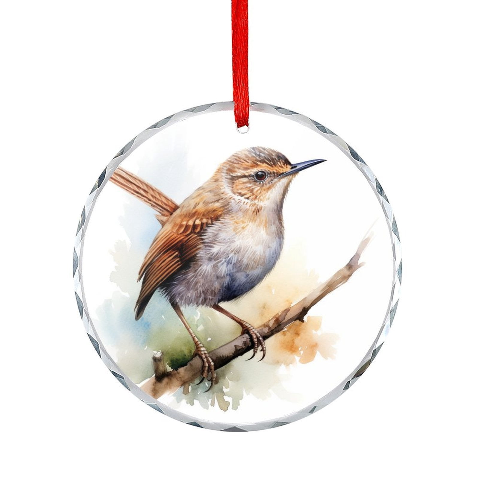 Wren Bird Watercolor Xmas Ornament Bird Sitting on Tree Branch ...