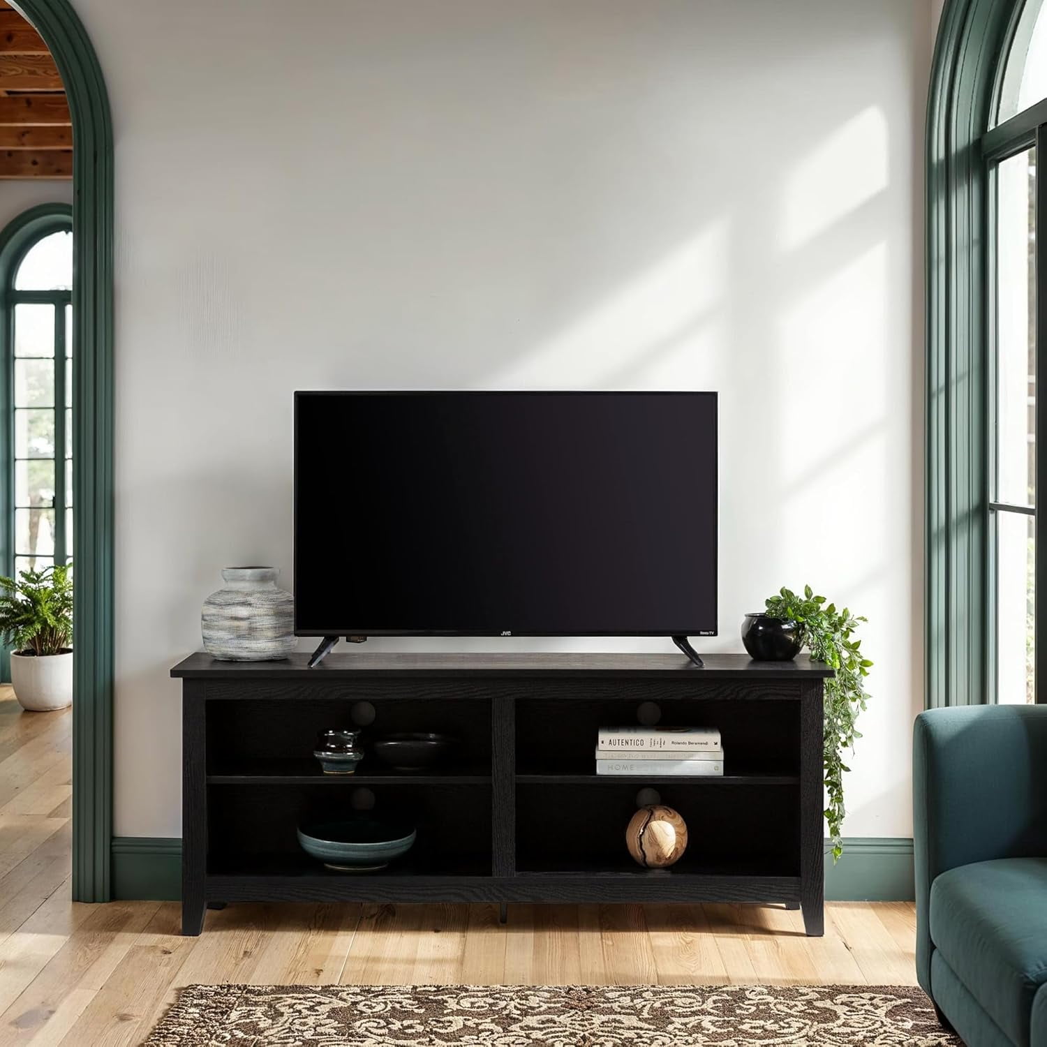 Wren Classic 4 Cubby TV Stand for TVs to 65 Inches, 58 Inch, Black ...