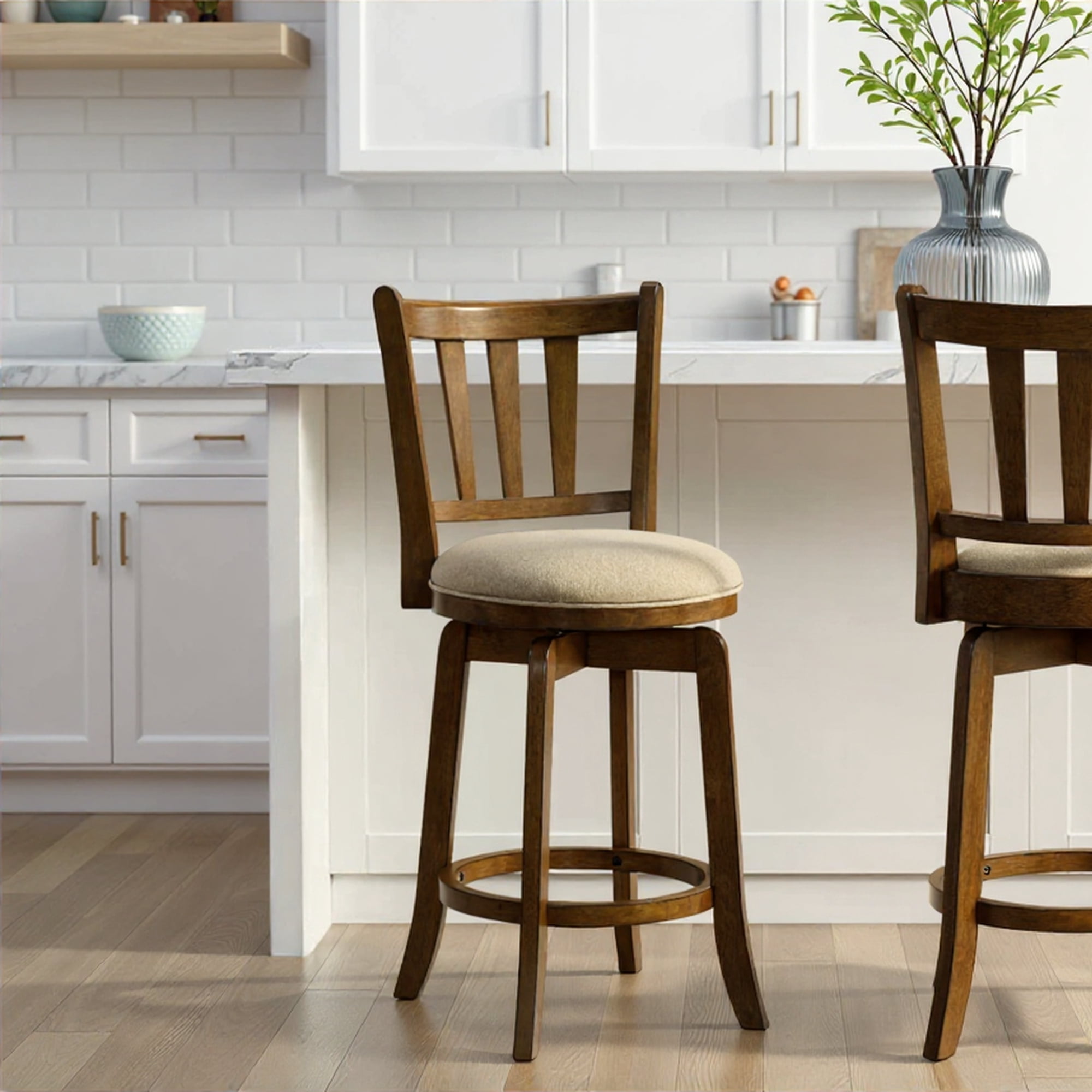 Wren Modern Farmhouse Swivel Wood Counter Height Kitchen Bar Stool in ...
