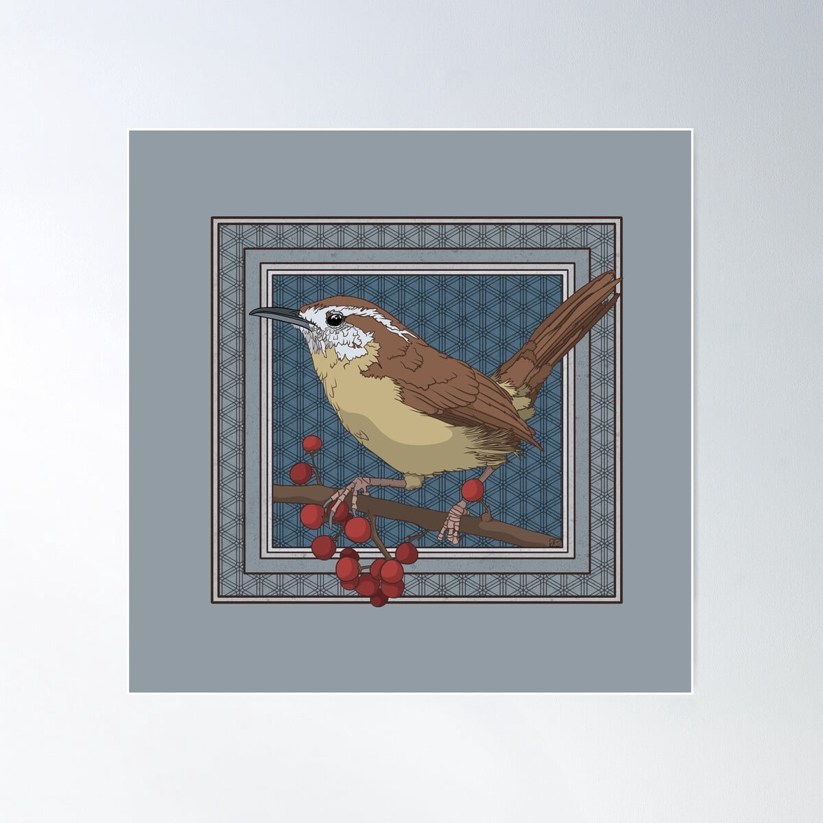 Wren With Red Berries Poster Wall Art, Modern Wall Decor For Living ...