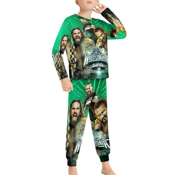 Wres-Tler-W,W-E T Shirt Set Long Sleeve Tee Shirt Pants Set Cartoon ...