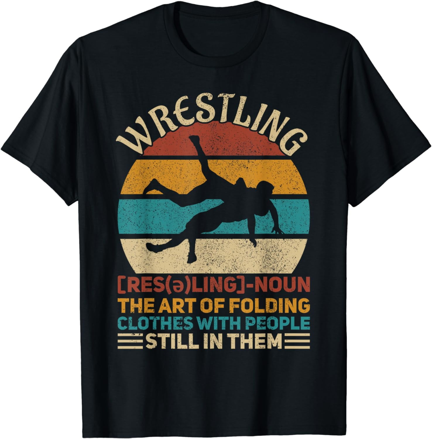 Wrestling Definition Funny Wrestle Men Retro Wrestler Outfit T-Shirt ...