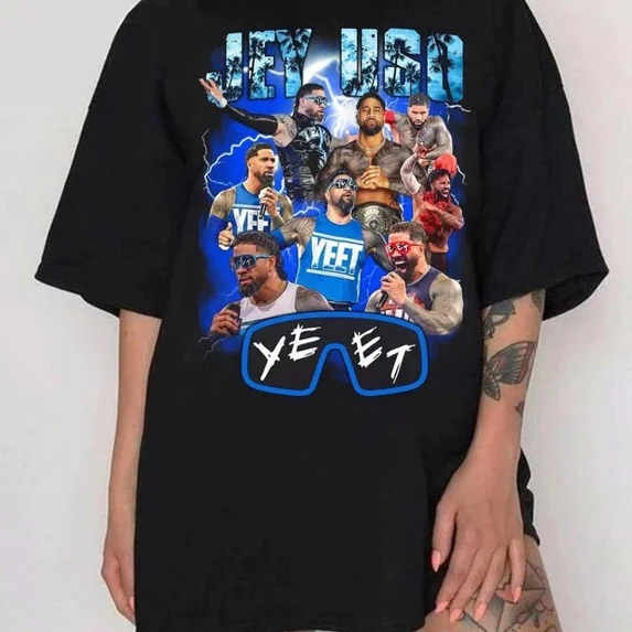 Wrestling Jey Uso WWE Big Face Yeet Black T-Shirt ,Black Color,Size M ...