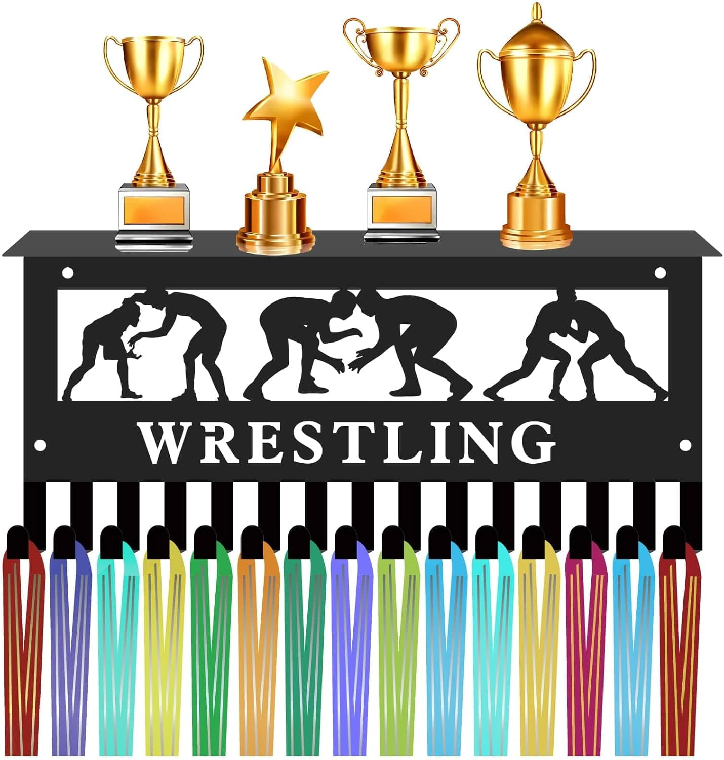 Wrestling Medal Hanger Display with Shelf Trophy Medal Holder Sports ...