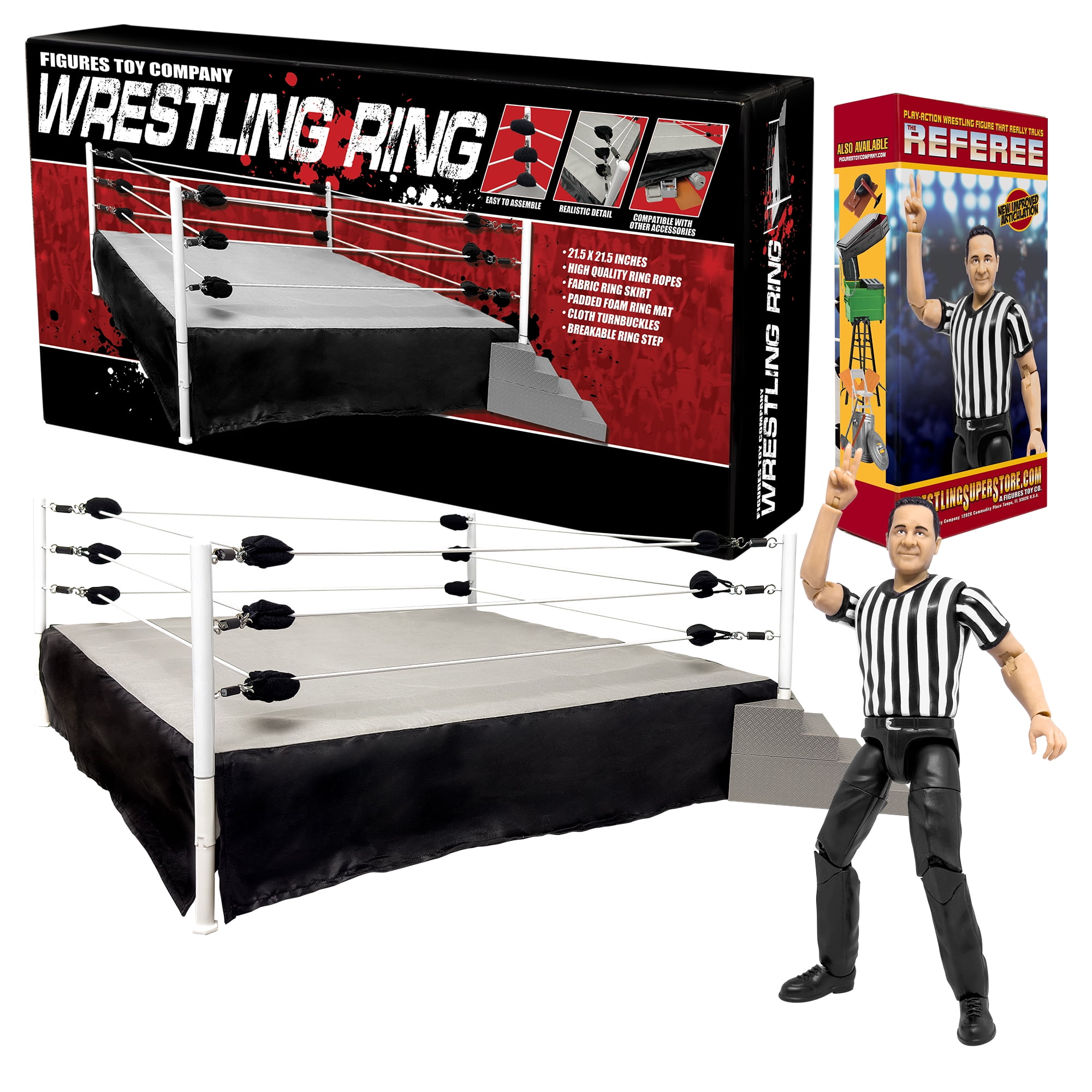 Wrestling Ring & Talking Wrestling Referee Figure for WWE & AEW Action ...