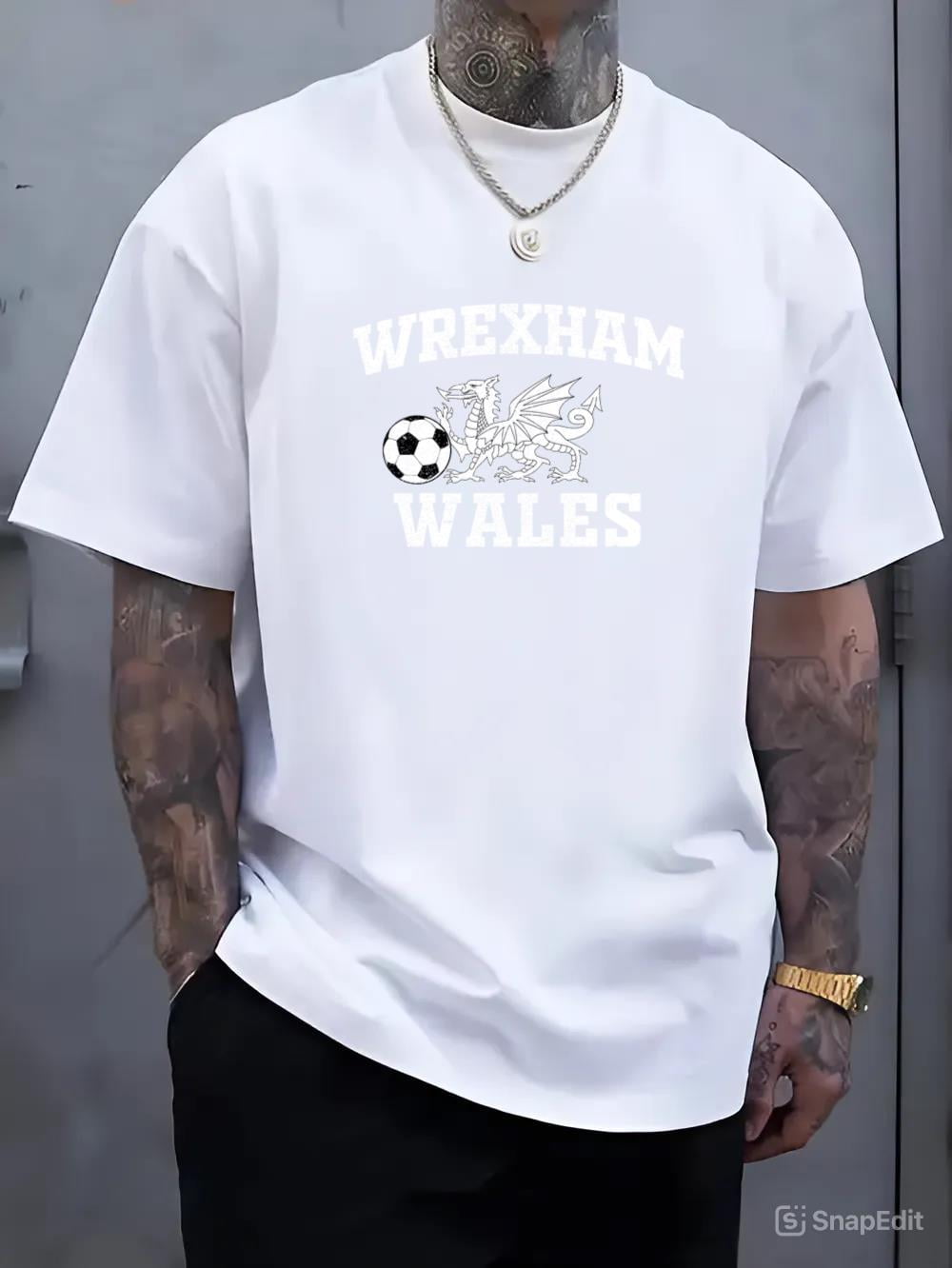 Wrexham Wales Cymru Retro Football Club Souvenir Dragon Ryan Reynolds Rob T-Shirt V51083, for ...