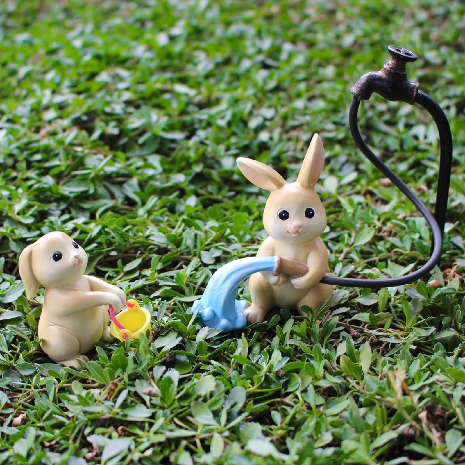 Wrglebodu Cute Rabbit Miniature Figurines,Resin Watering Bunny Garden ...