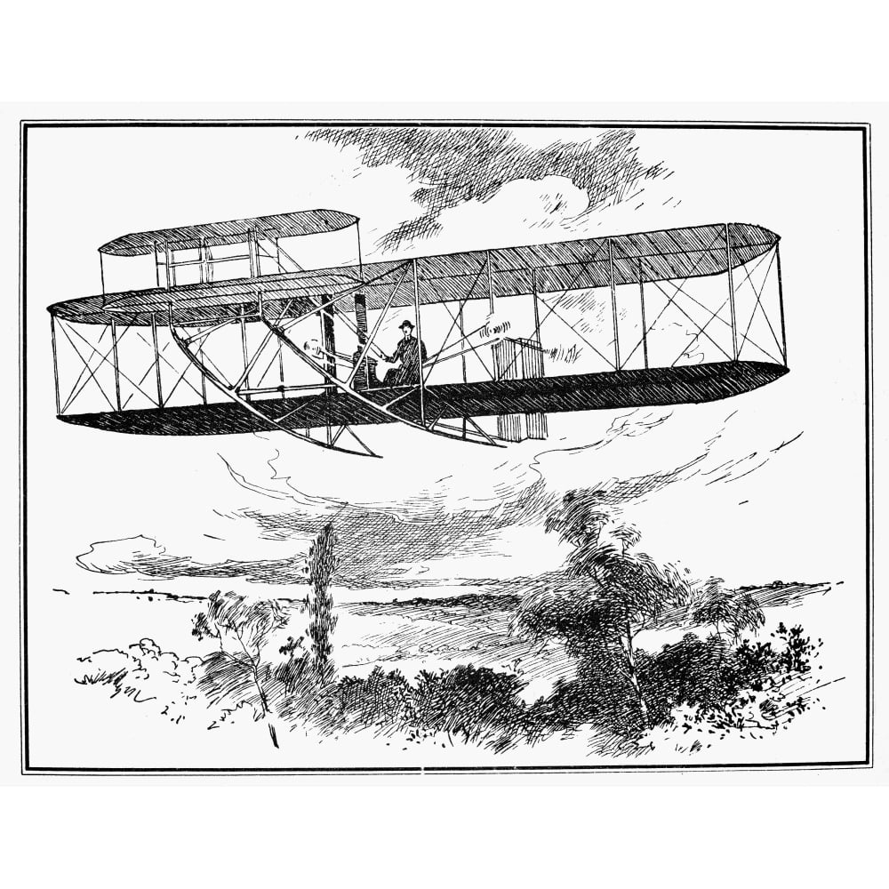 Wright Brothers Plane. /Na Wright Brothers Biplane In Flight. Pen-And ...