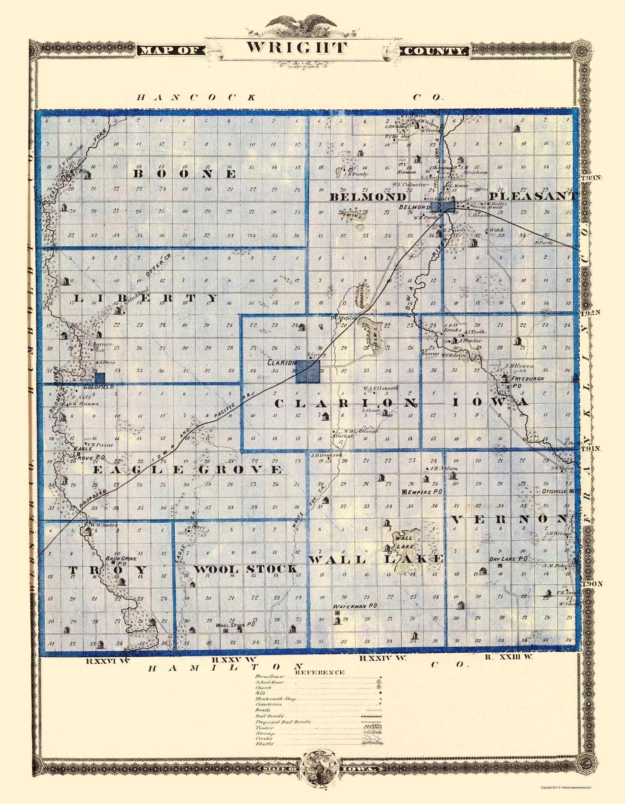 Historic County Map - Wright County Iowa - Andreas 1874 - 23 x 29.58 - Vintage Wall Art ...