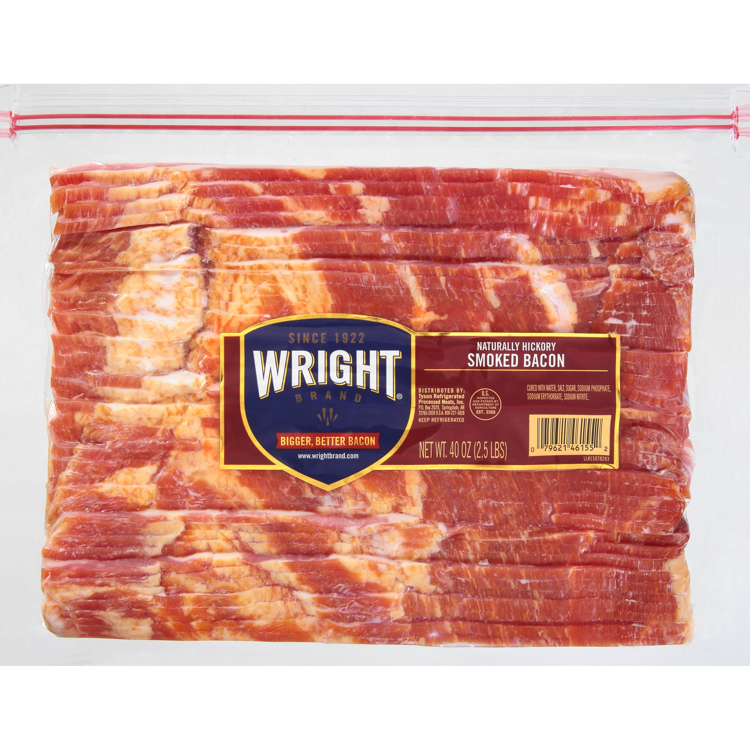 Wright Thick Sliced Hickory Smoked Bacon, 2.5 Lb. - Walmart.com