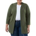 Wright's Women's Plus Size 3/4" Sleeve Draped Open Front Jersey Pocket ...