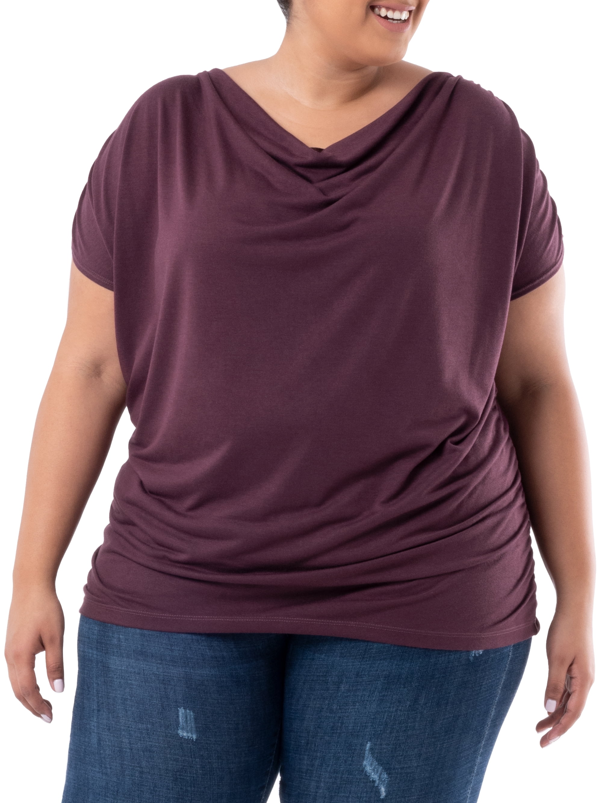 Wrights Plus Size Draped Front Cowl Neck Top - Walmart.com