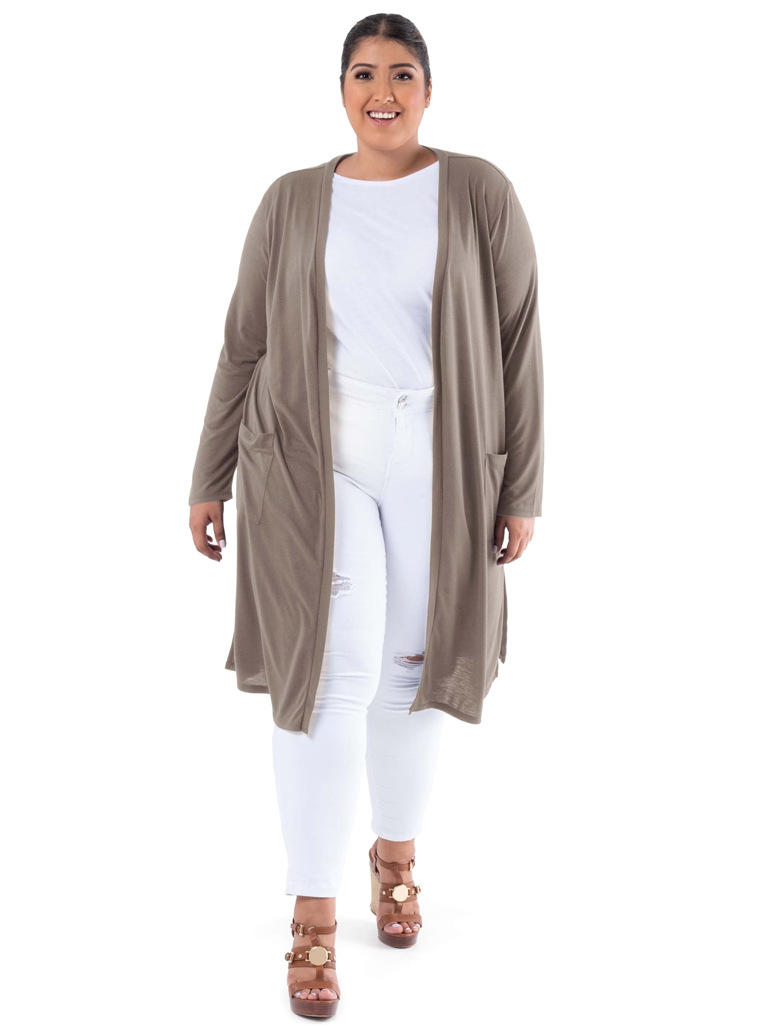 Wright's Women's Plus Size Long Sleeve Open Front Pocket Jersey Duster ...
