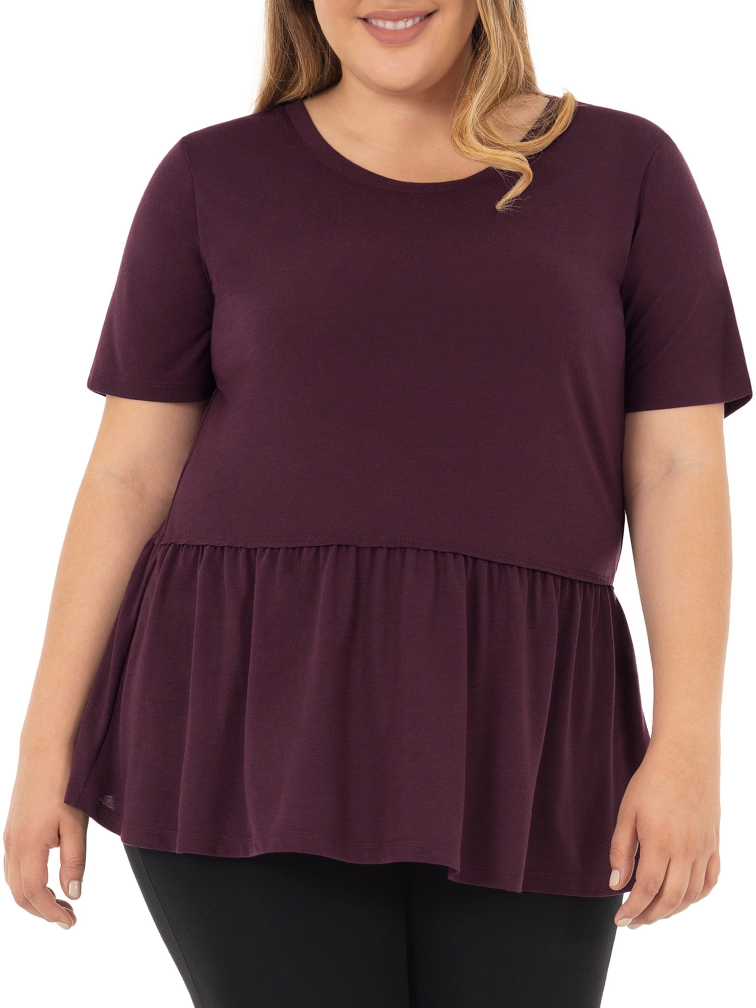 Wright's Women's Plus Size Short Sleeve Crew Neck Classic Peplum Top ...
