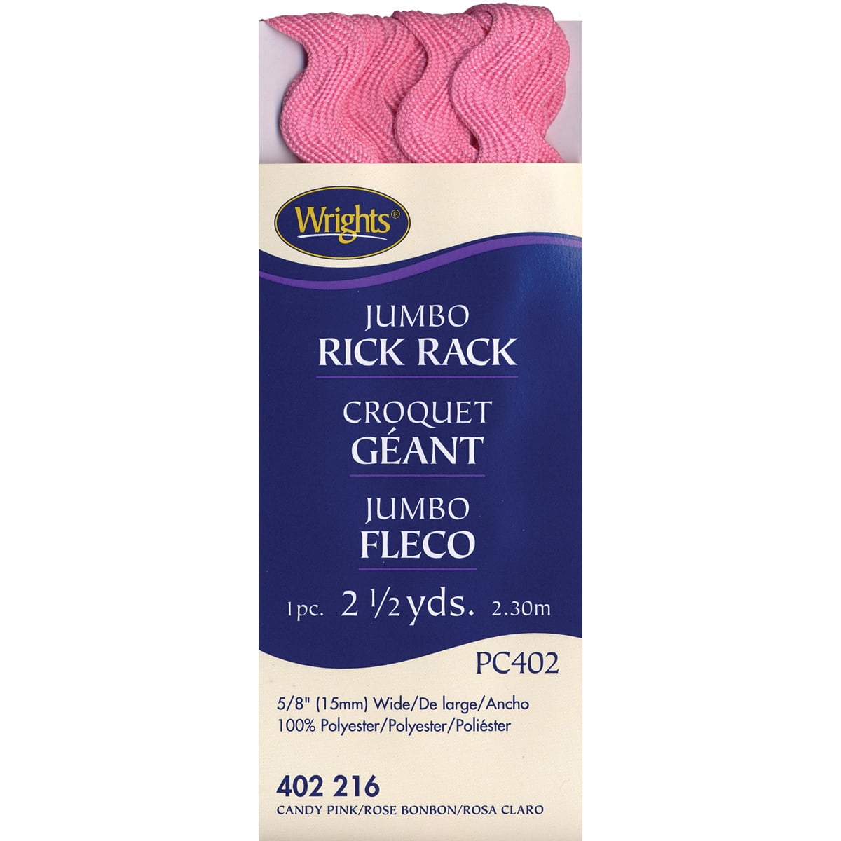 Wrights Jumbo Rickrack .625"X2.5yd-Candy Pink - Walmart.com