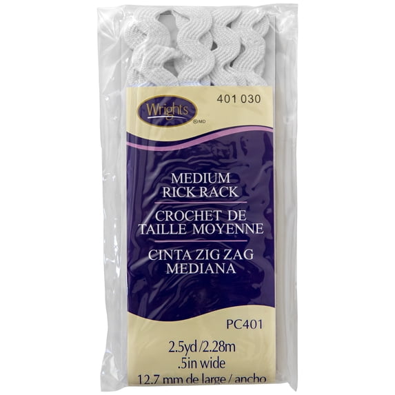 Wrights Rick Rack, White, 1/2" Medium Braided Rick Rack 2.5 Yards ...