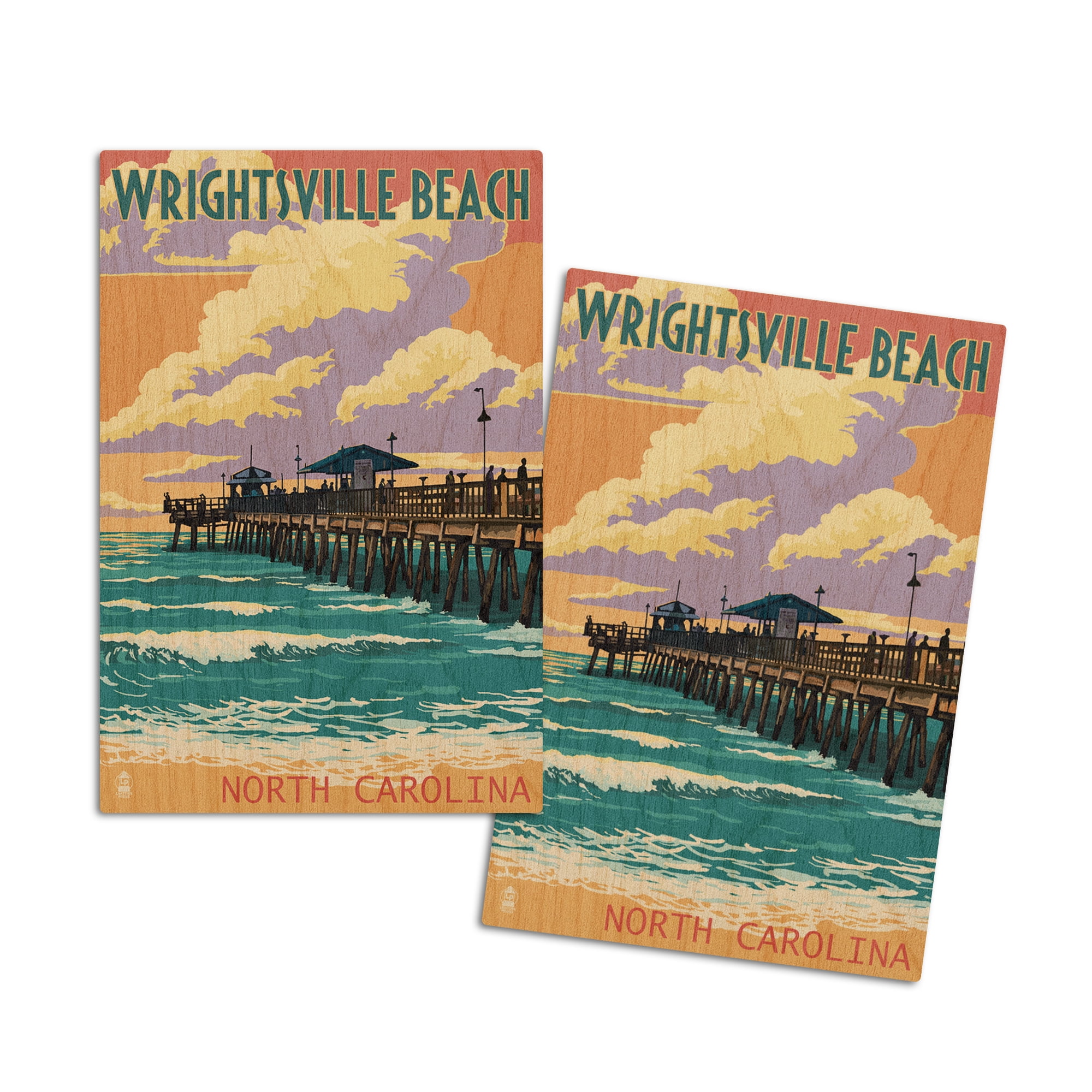 Wrightsville Beach, North Carolina, Pier and Sunset (4x6 Birch Wood ...