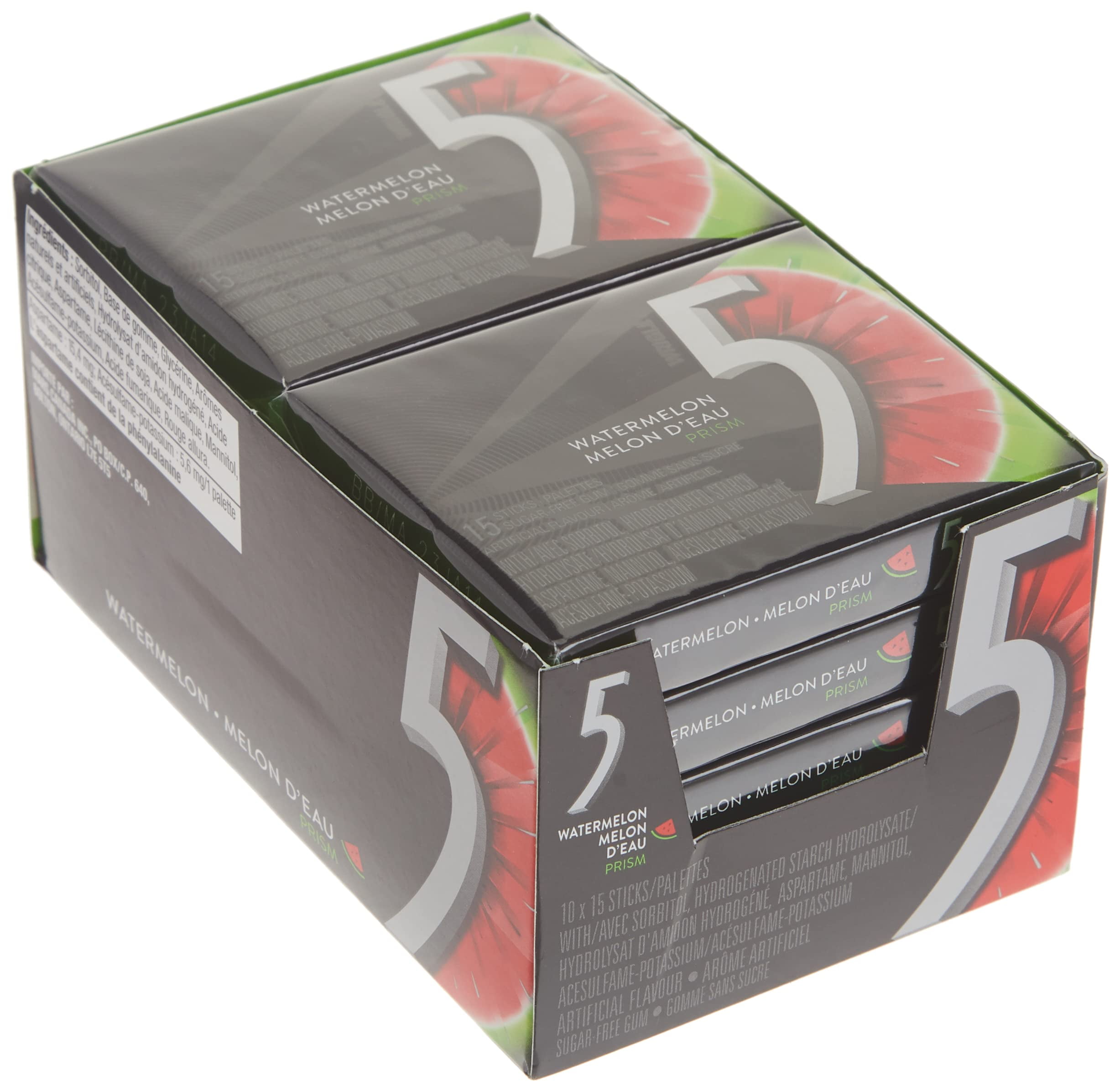 Wrigley 5 Prism Electric Watermelon Gum, 10ct x 15pcs, (Imported from ...