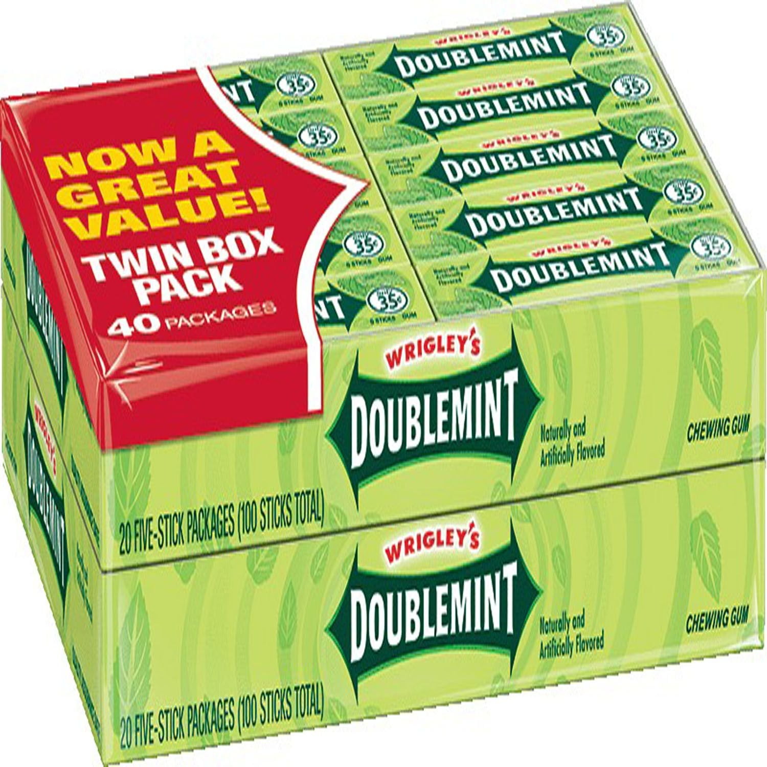 Wrigley's Doublemint Chewing Gum (5 stick pack, 40 pks.) (pack of 2 ...