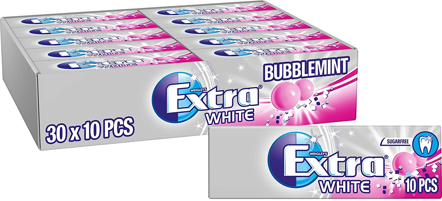 Wrigley's Extra White Bubblemint Sugar Free Chewing Gum 30 pack X 14g ...