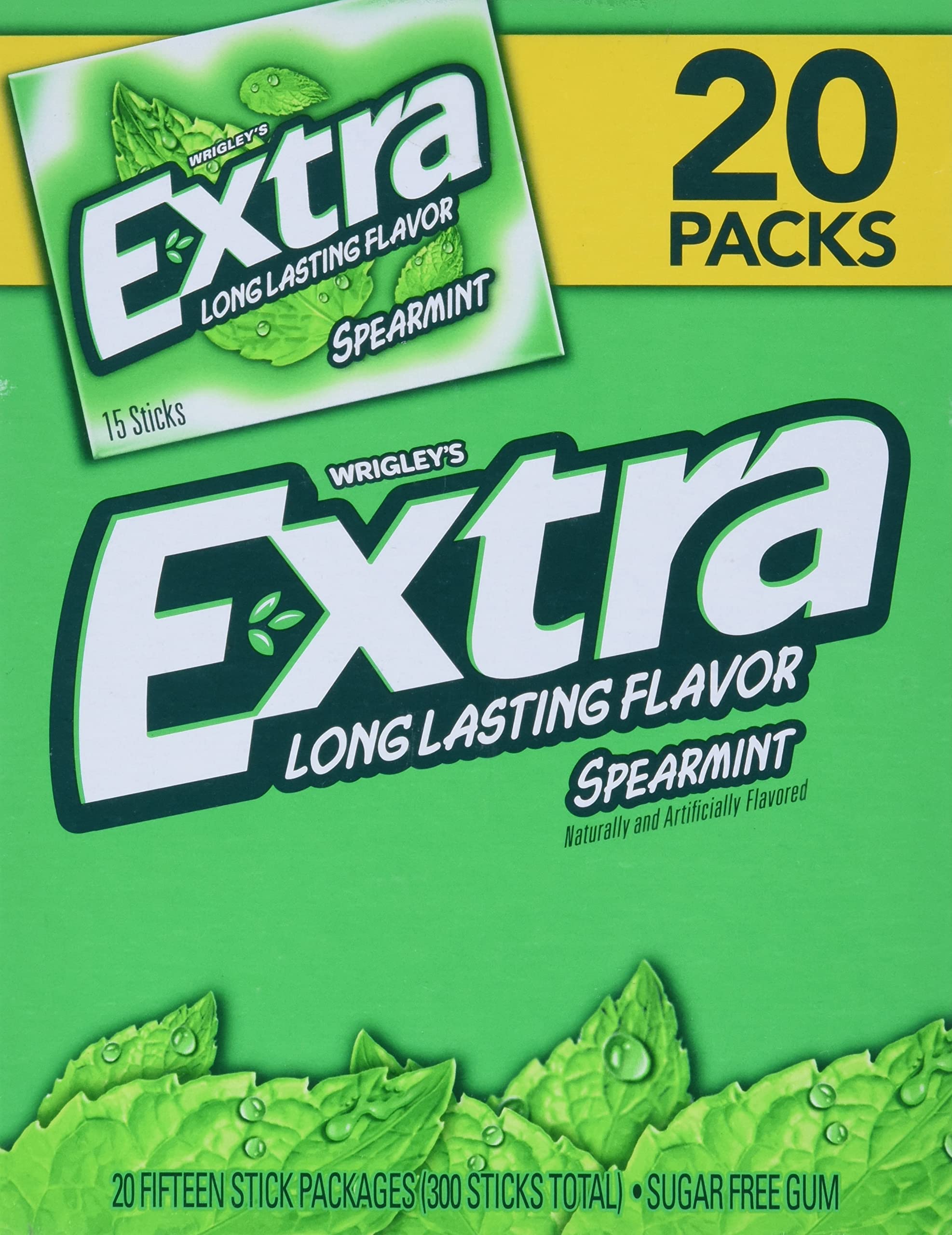 Wrigley's Sugar Free Gum, Extra Spearmint,20 count,15 sticks each ...