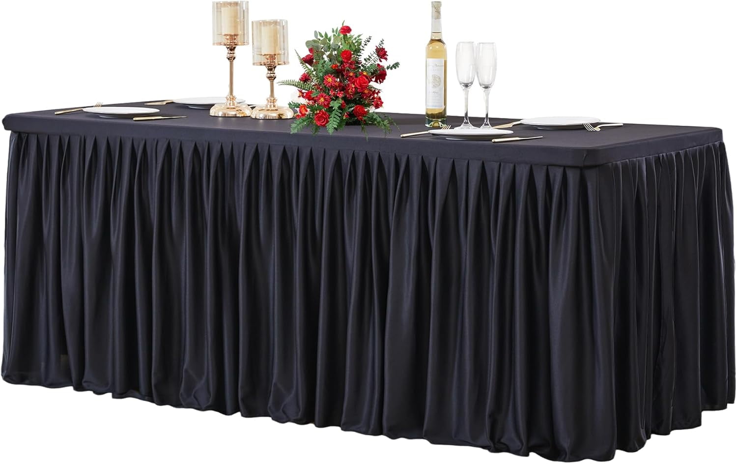 Wrinkle Free Fitted Table Cover with Pleated Ruffle Table Skirt for 4 ...