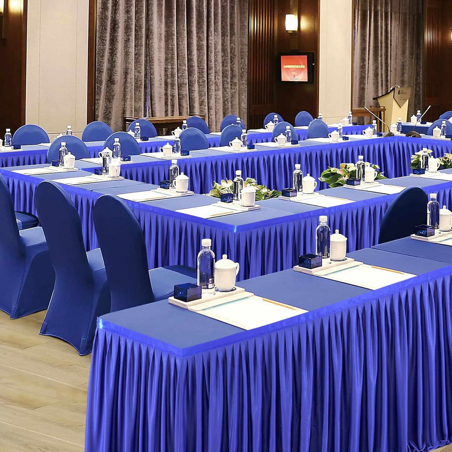 Wrinkle Resistant Pleated Ruffle Table Cloth in Royal Blue Polyester ...