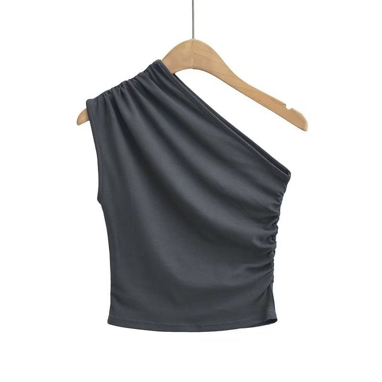 Wrinkle Sloping Shoulder Camisole Vest Women Clothes One-Shoulder ...