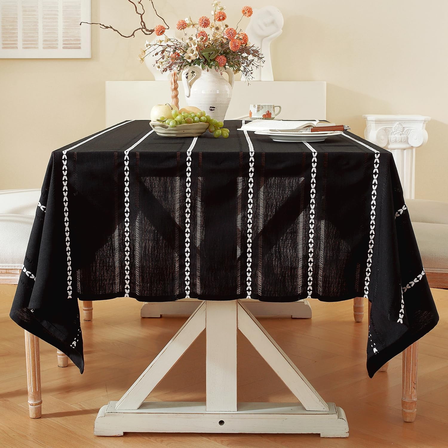 Wrinkle Stain Resistant Fabric Tablecloth, Washable Vintage Decorative ...