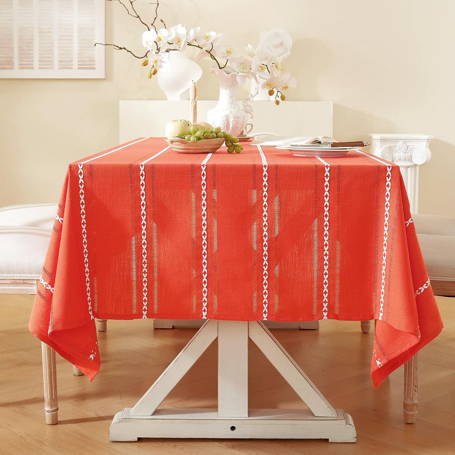 Wrinkle Stain Resistant Fabric Tablecloth, Washable Vintage Decorative ...