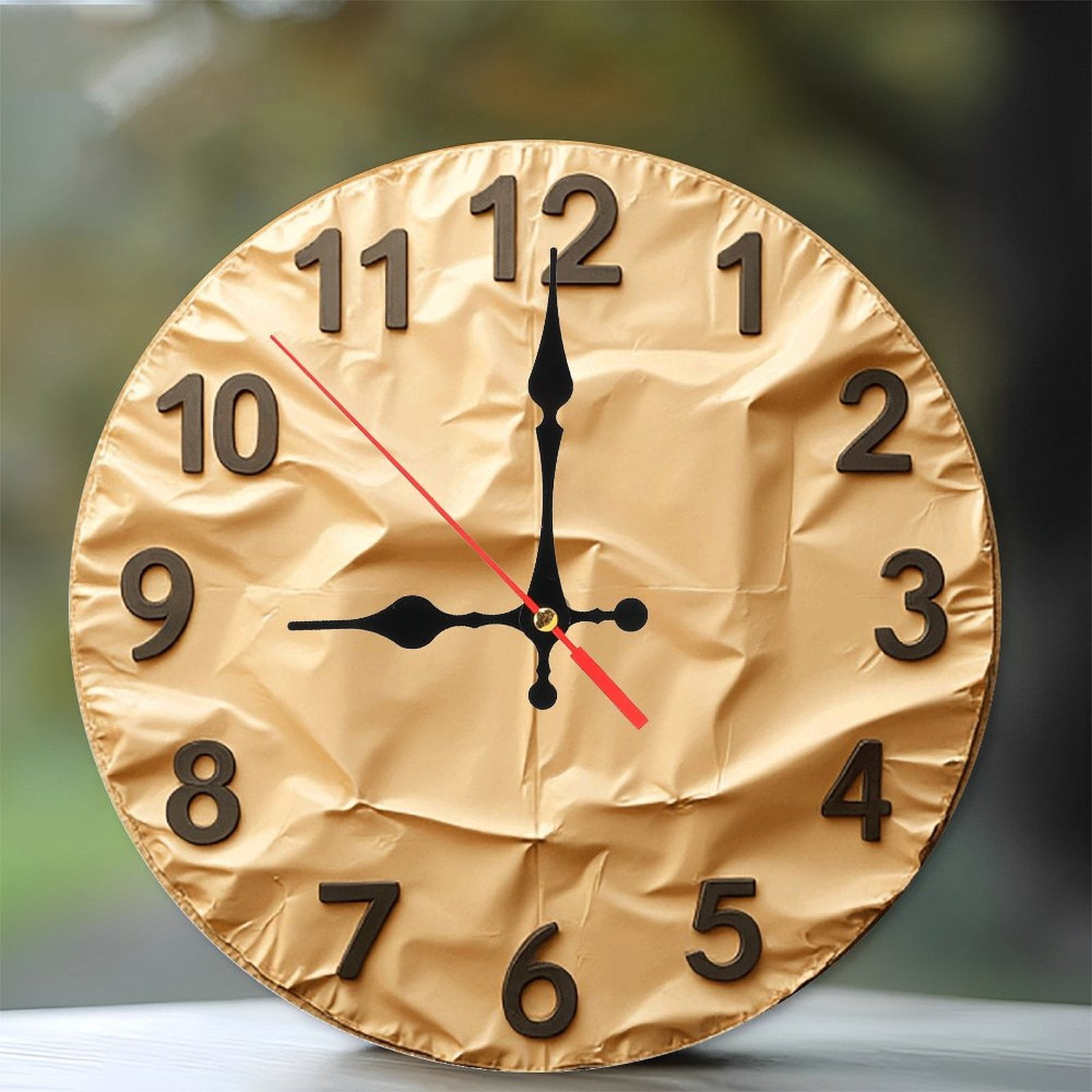 Wrinkled Beige Fabric Wall Clock 10-Inch Silent Wooden Wall Clock ...