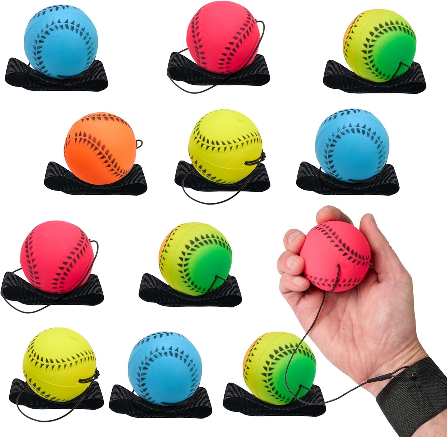 Wrist Baseballs Neon Reactive - 12 Pack - Practice Sports Balls for Fun ...