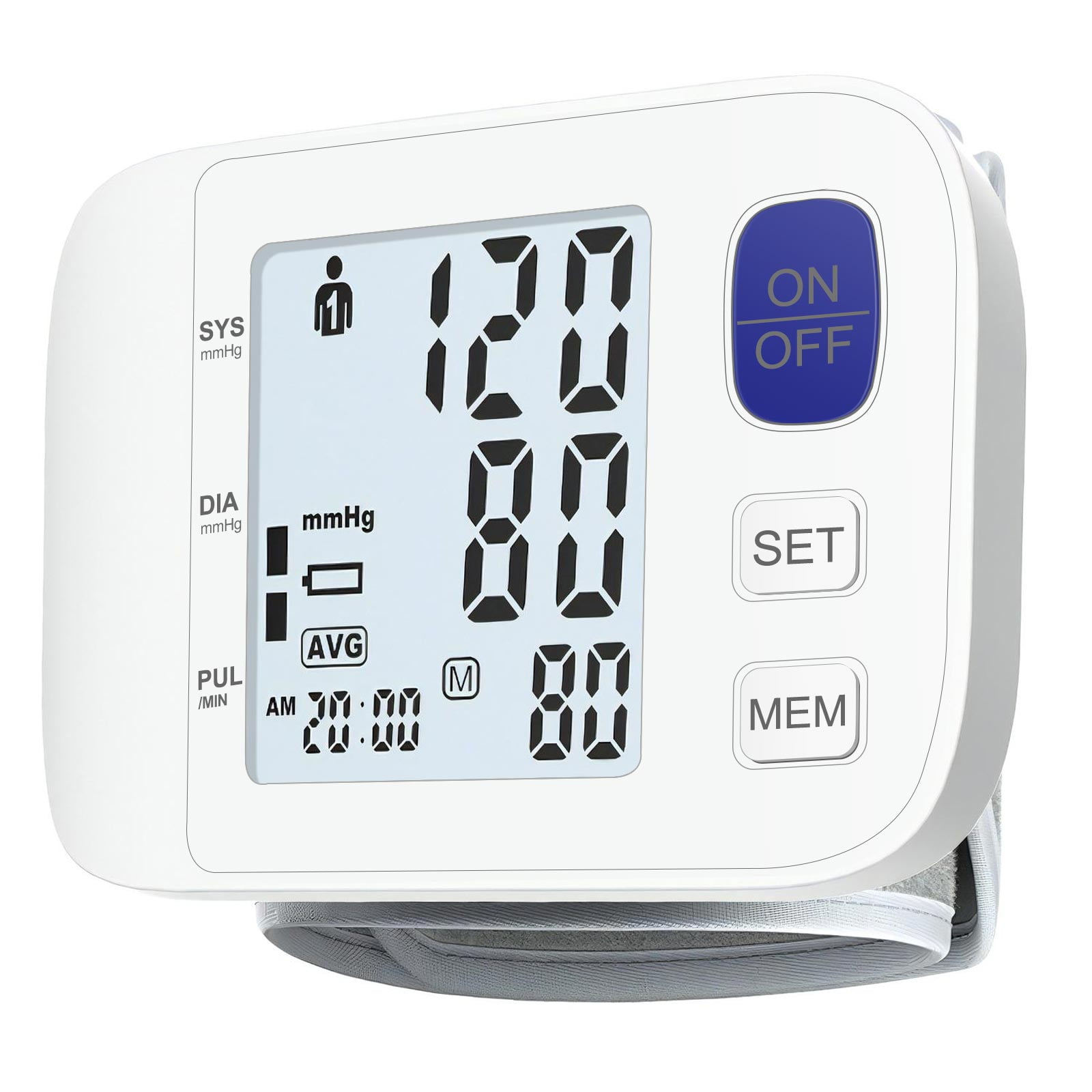 Wrist-type Electronic Blood Pressure Monitor with HD Backlit LCD Cuff 5 ...
