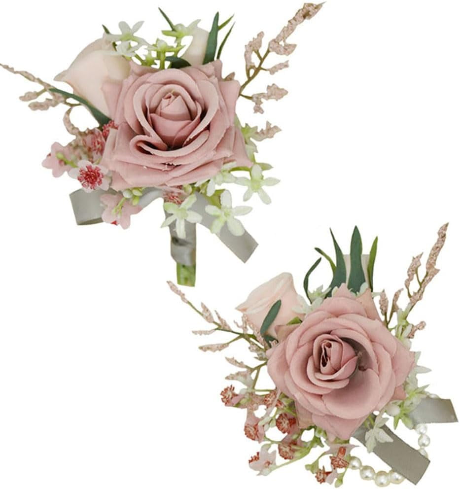 Wrist Corsage and Boutonniere Set for Groom Bride Groomsmen Bridesmaids ...