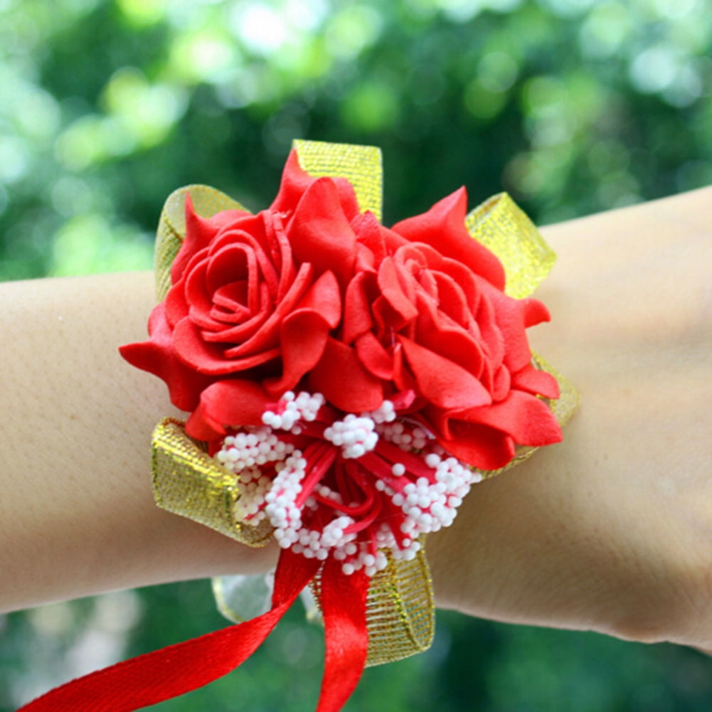 Wrist Corsages for Wedding(Set of 4), Foam Rose Corsages with Bracelet ...