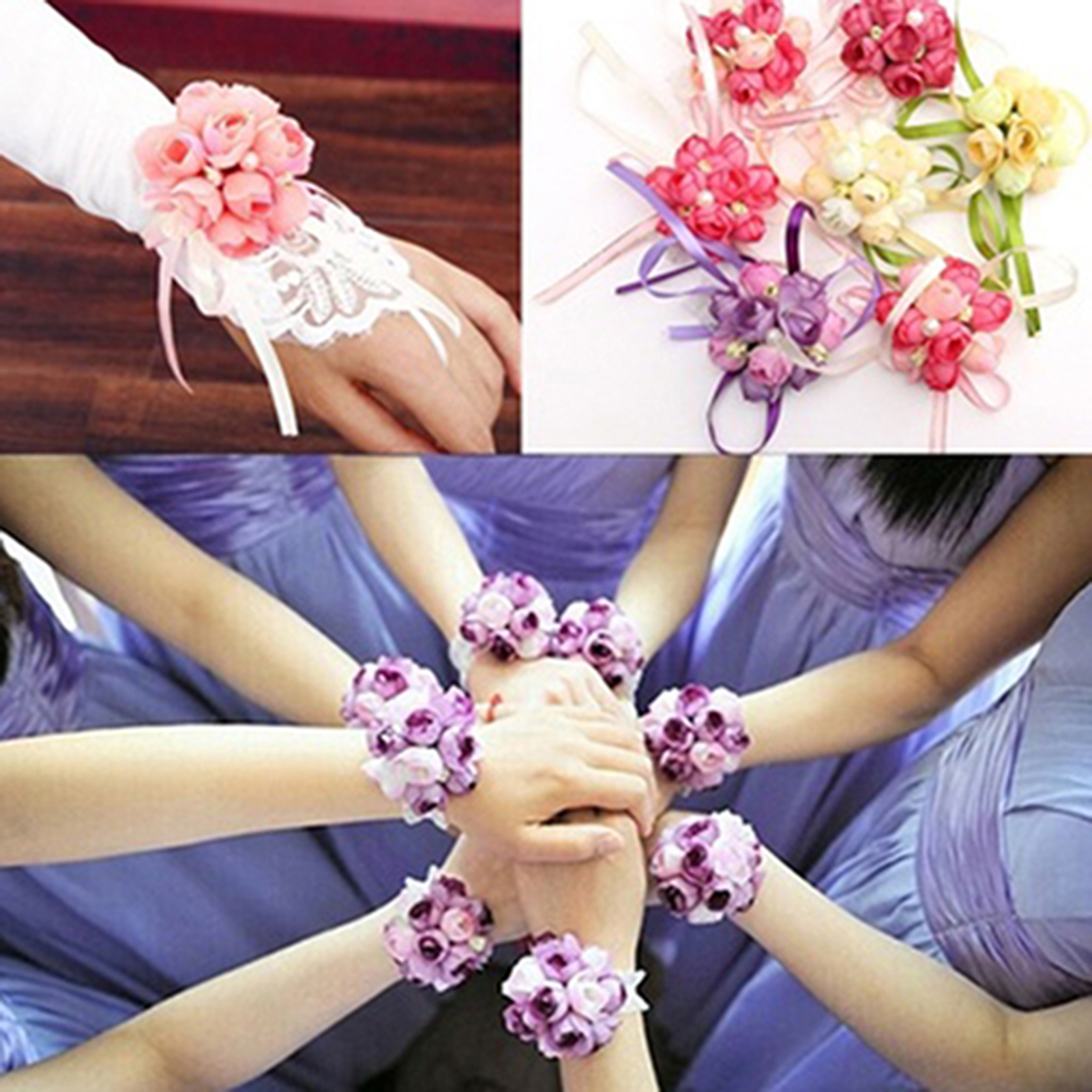 Wrist Flower Vivid Pattern Fake Pearl Ribbon Cloth Pretty Bridal Flower ...