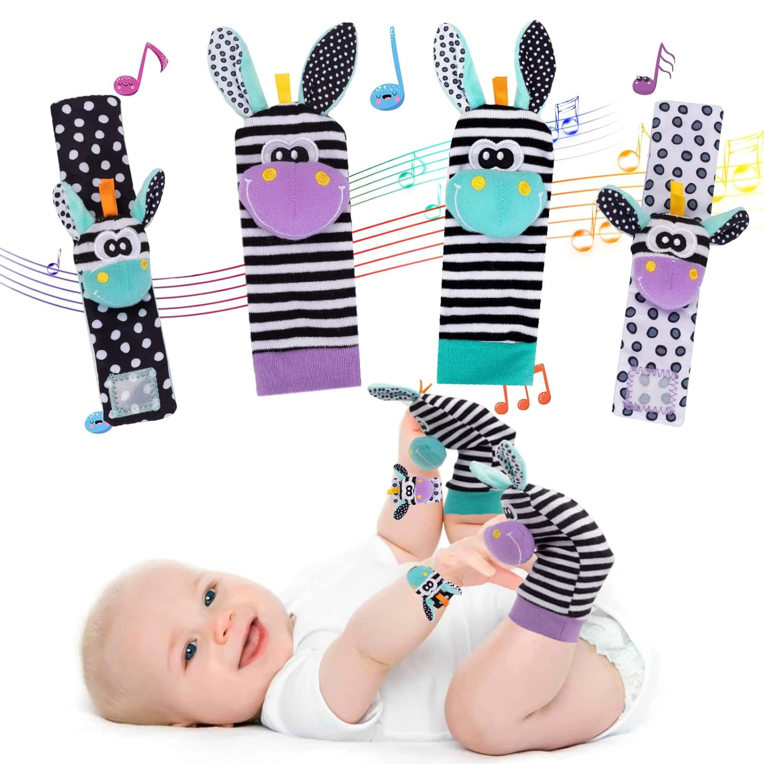 Wrist Rattles for Babies Rattle Socks Wrist Strap Rattles Set Cartoon ...