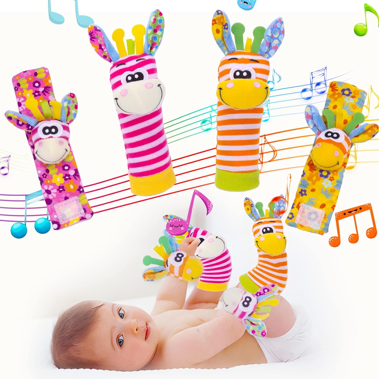 Wrist Rattles Baby Socks Baby Toys Set Soft Sensory Toys for Babies ...