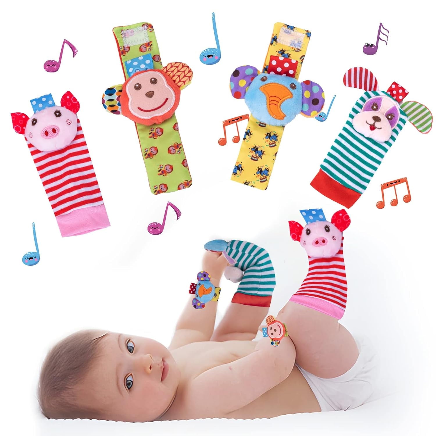 Wrist Rattles Baby Socks Baby Toys Set Soft Sensory Toys for Babies ...
