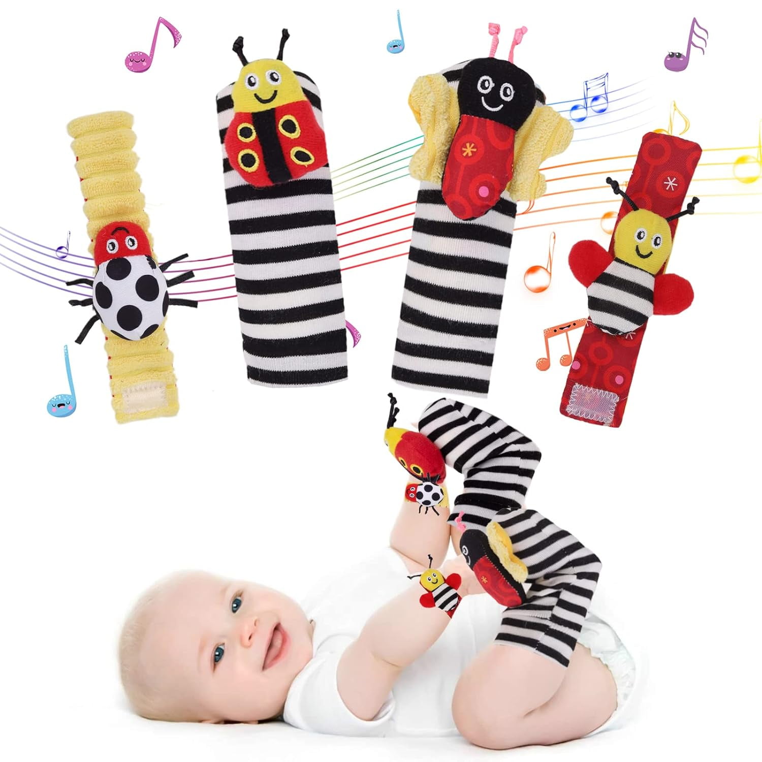 Wrist Rattles Baby Socks Baby Toys Set Soft Sensory Toys for Babies ...