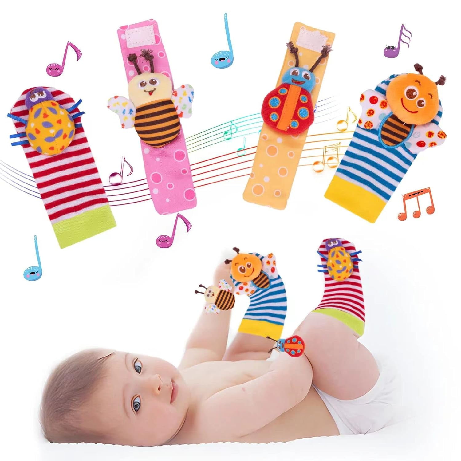 Wrist Rattles Baby Socks Baby Toys Set Soft Sensory Toys for Babies ...