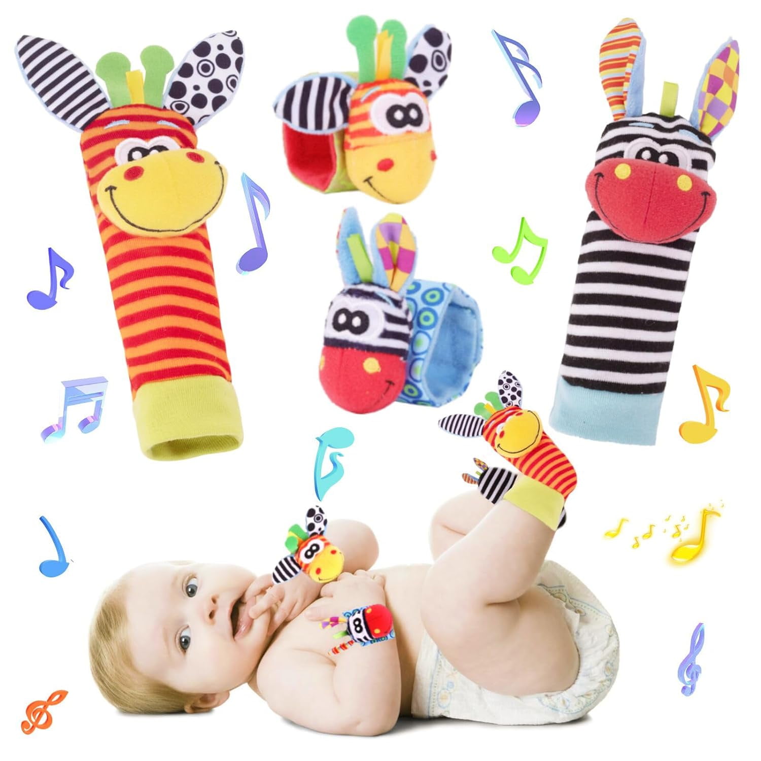 Wrist Rattles Baby Socks Baby Toys Set Soft Sensory Toys for Babies ...