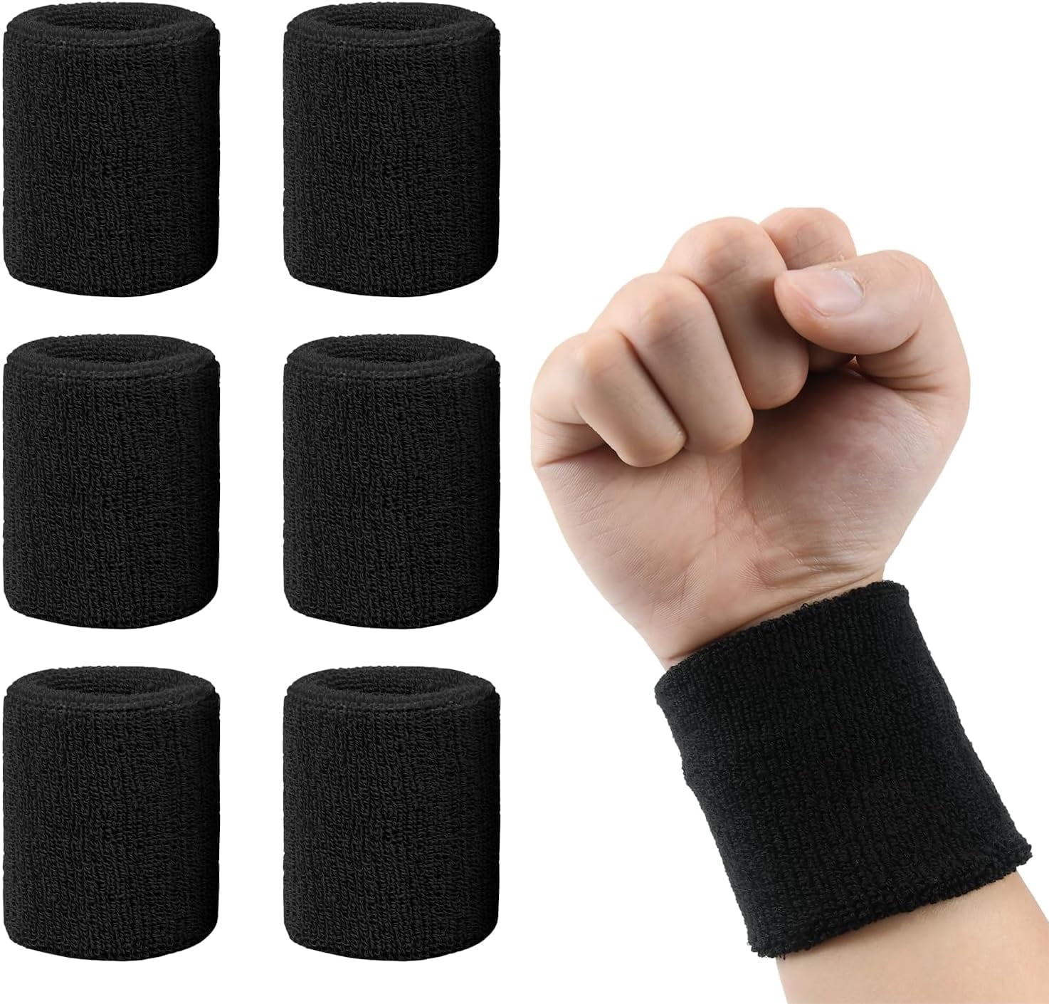 Wrist Sweatbands, 6 Pack Tennis Wrist Bands Absorbent Sweat Band for ...