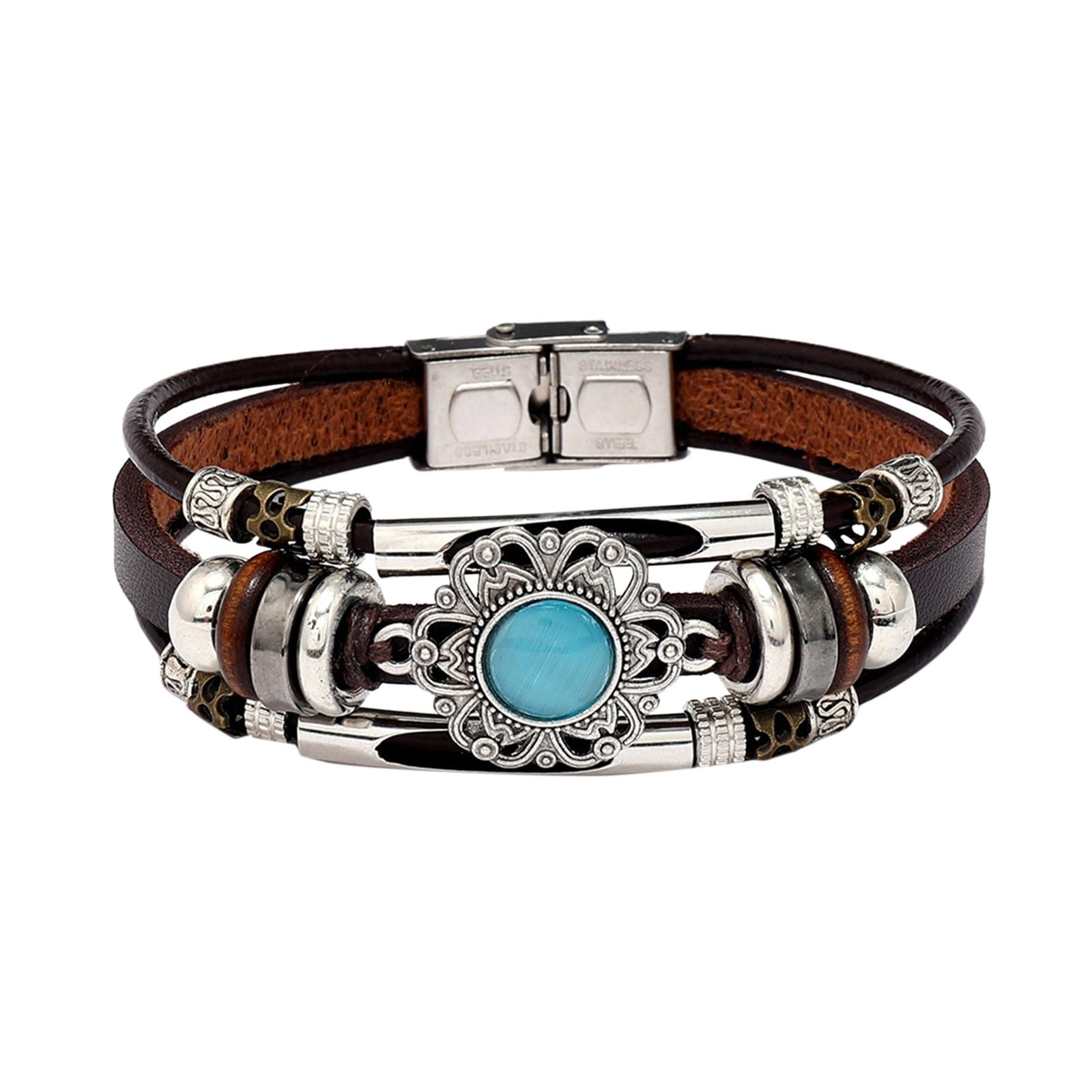 Wrist Watch with Timer Vintage Ethnic Turquoise Eye Multi Root Leather ...