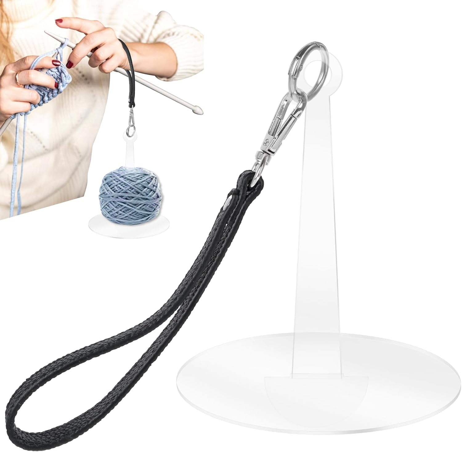 Wrist Yarn Holder, Acrylic Yarn Ball Minder Stand with Wrist Strap ...