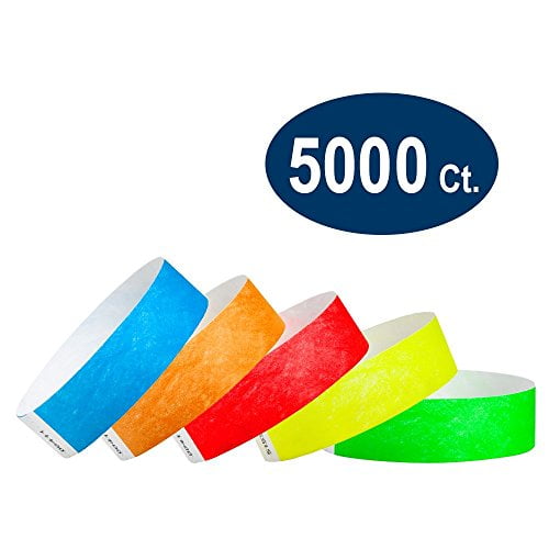 WristCo - 5,000 Pack Neon Color Variety Tyvek Wristbands for Events ...